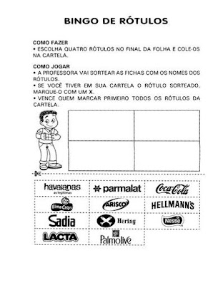 Letramento e Alfabetização: BINGO DE RÓTULOS