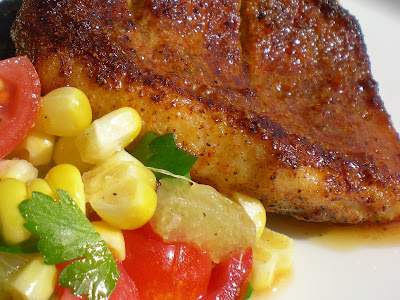 Greg's World on a Plate: Blackened Rock Cod with Tomato and Corn Relish