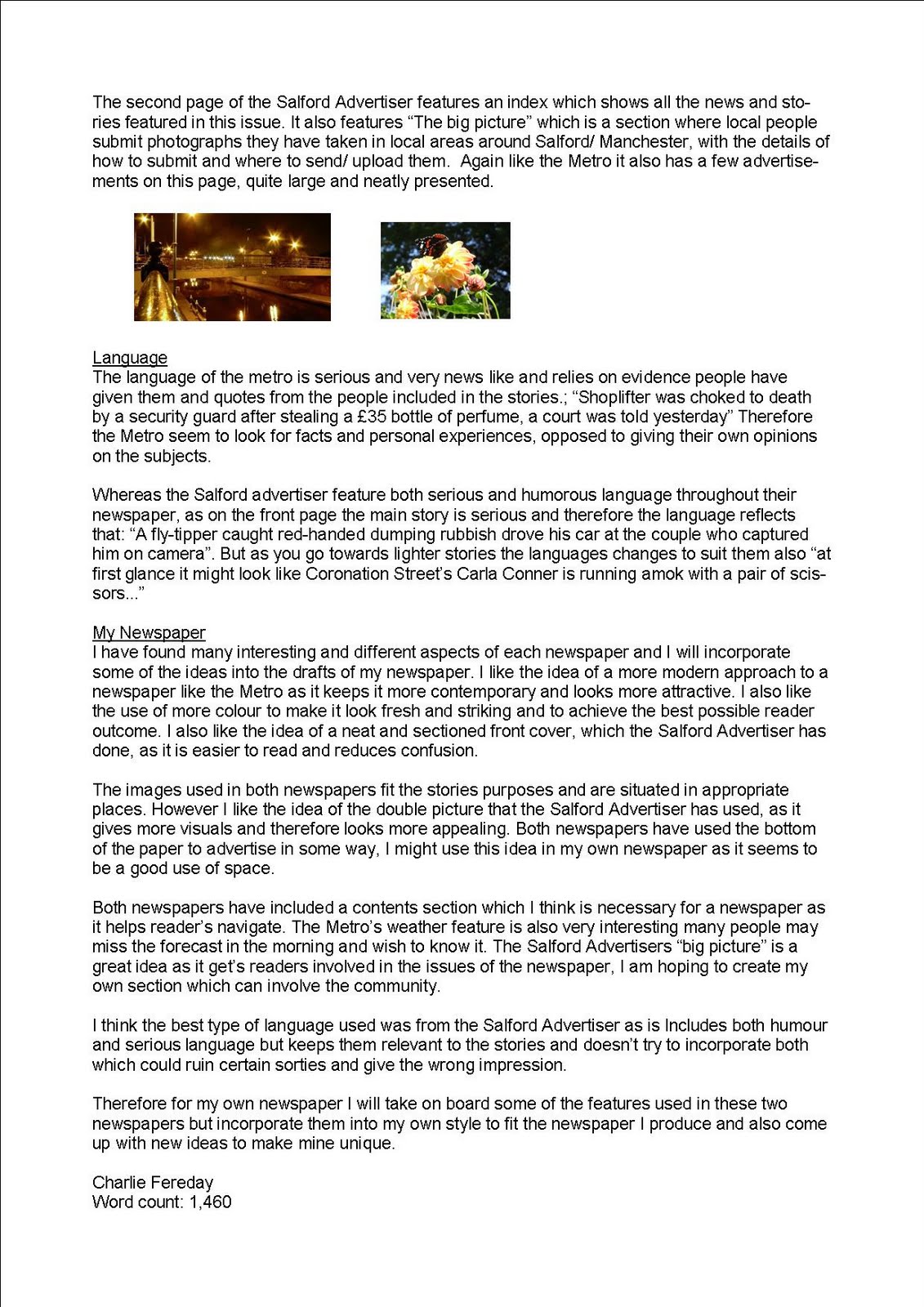 A2 Media Project Charlie Fereday: Report on local newspapers