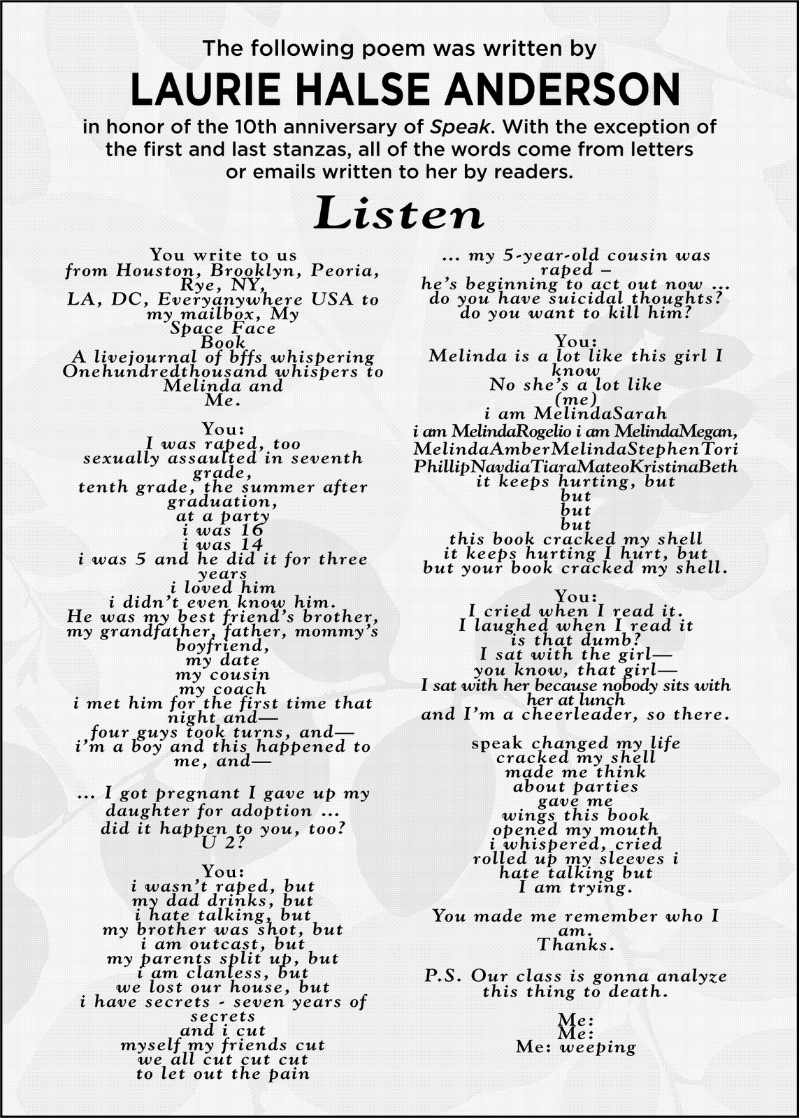 Vivendo de Livros: Speak; Laurie Halse Anderson