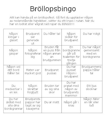 BRÖLLOPSPYSSLA: Bröllopsbingo