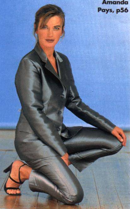 Ladies in Satin Blouses: amanda pays - silver satin suit