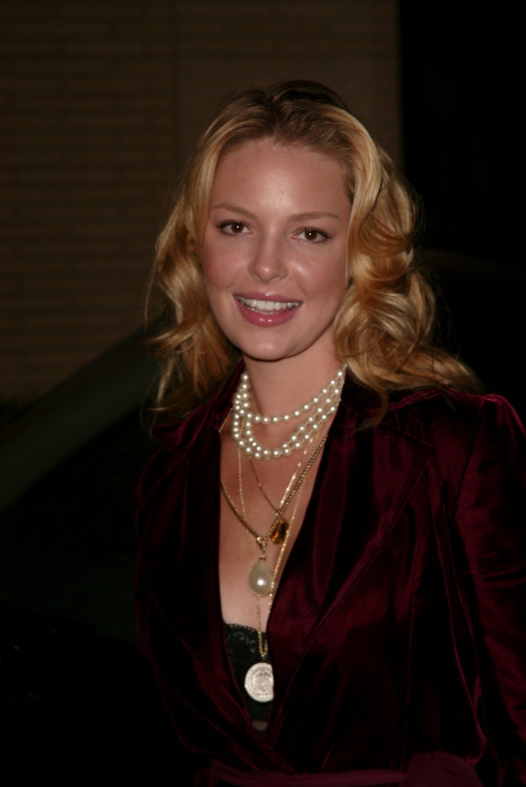Ladies in Satin Blouses: katherine heigl - maroon satin blouse