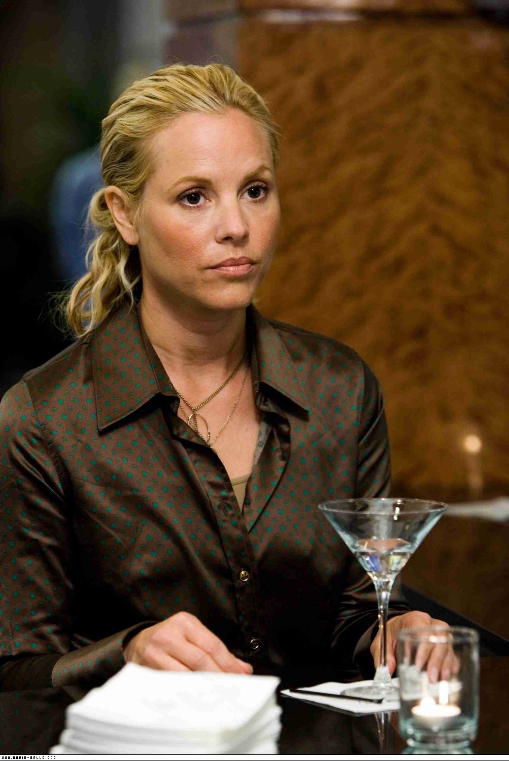 Ladies in Satin Blouses: maria bello - brown satin blouse