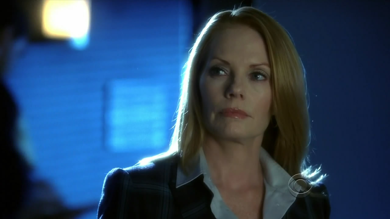 Ladies in Satin Blouses: marg helgenberger - silver silk blouse