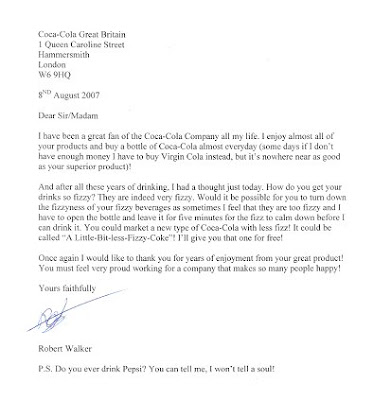 Letters by Robert: Letter to Coca-Cola