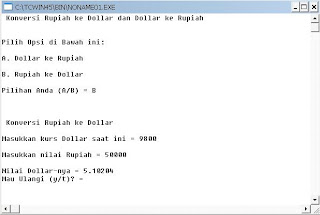 Contoh Database, C++, visual basic, java: Conversion Rupiah to Dollar and Dollar to Rupiah