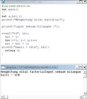 Contoh Database, C++, visual basic, java: Membuat program Faktorial