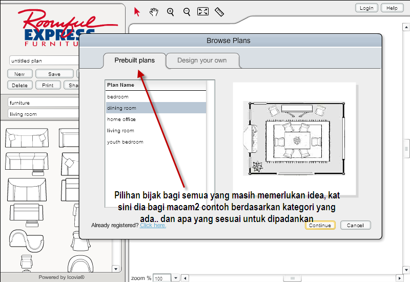 Bina plan ruang tamu & layout bilik dengan roomfulexpress