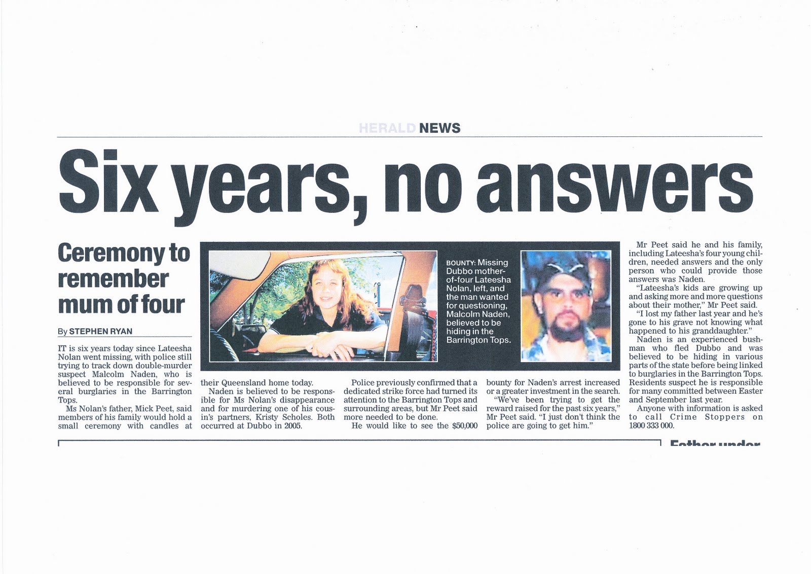 Missing daughter: Six years, no answers on missing mum BY STEPHEN RYAN ...