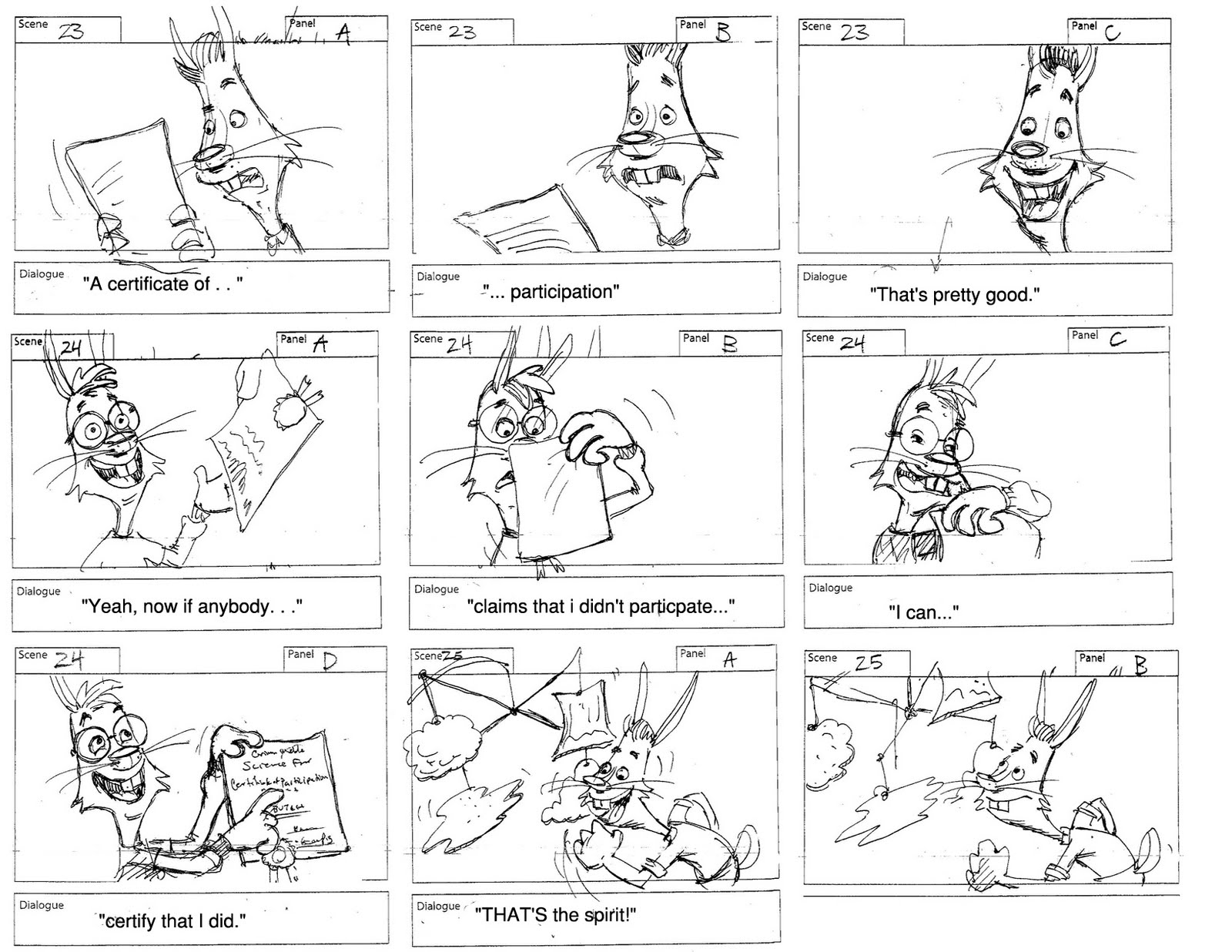 Howard E. Baker: Storyboards for Unstable Fable: Tortoise vs. Hare