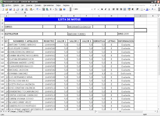 Documentacion: Excel - Lista de Notas