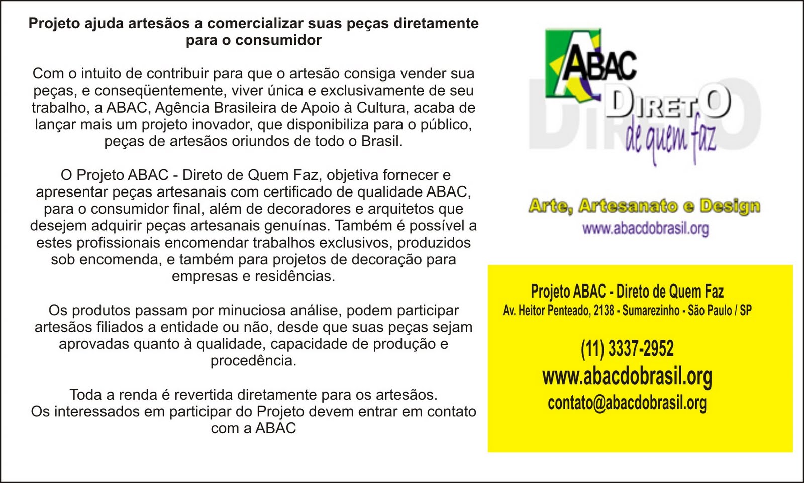 Agência de Notícias - ABAC: ABAC - Direto de Quem Faz