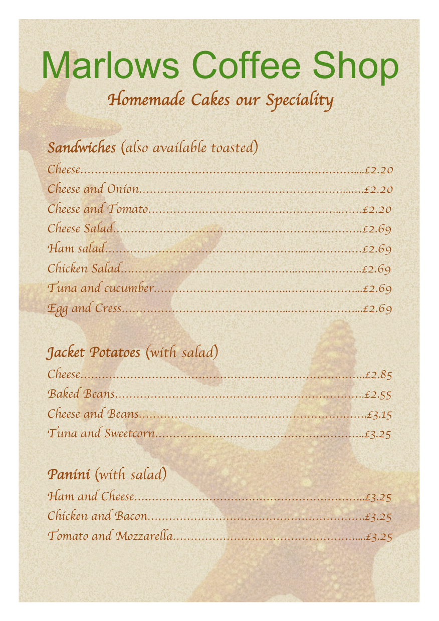 Portfolio: Menu for a Garden Centre Cafe