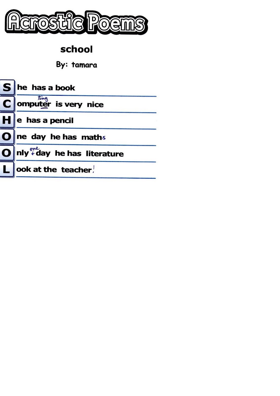 Sarmiento International School: ACROSTIC POEMS