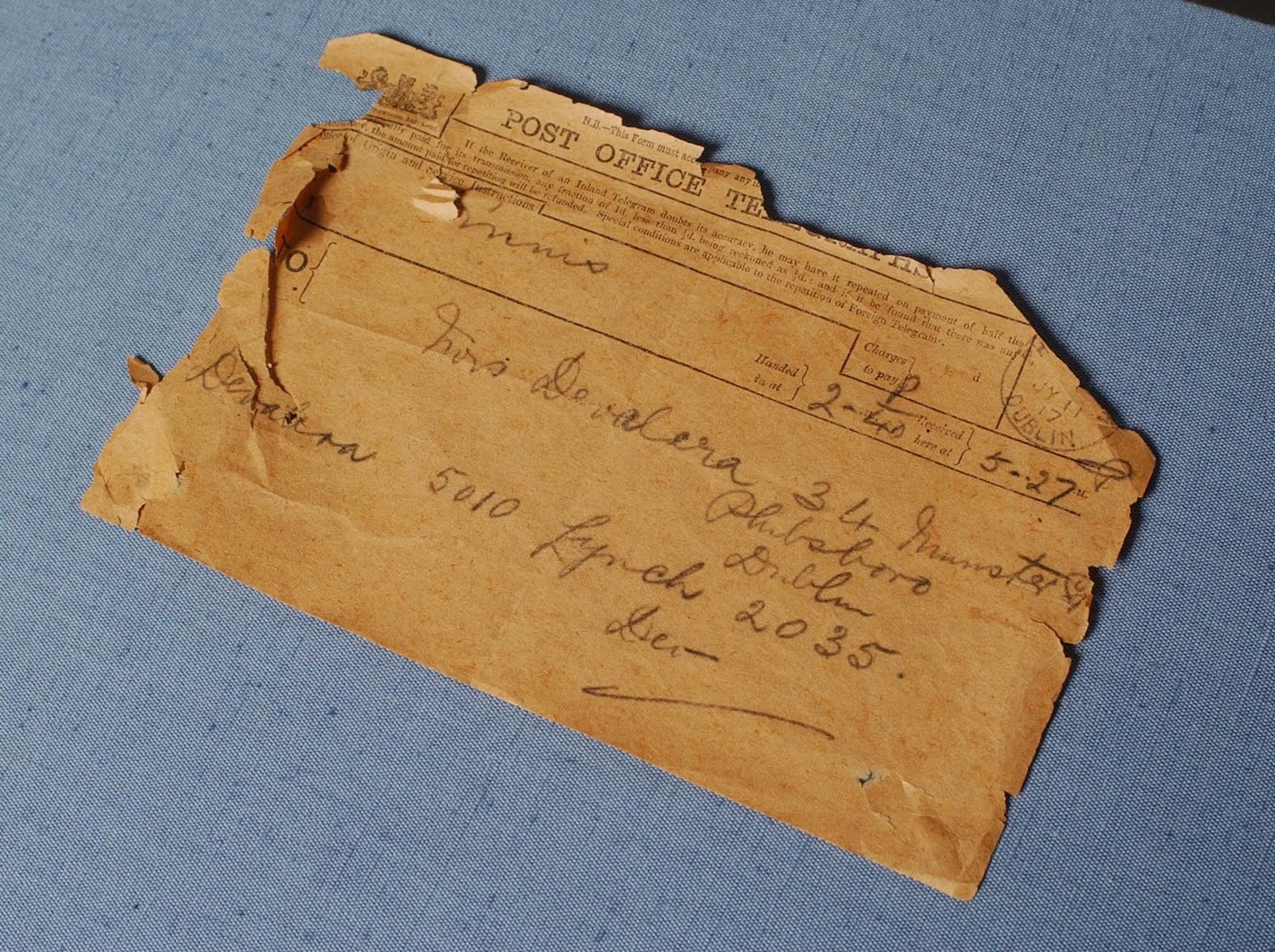 Irish County News: De Valera Victory Telegram Put On Public Display