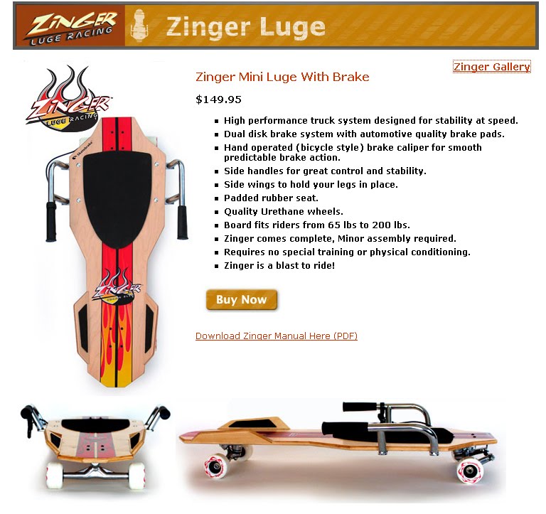 wackyboards: Zinger Luge Board with Brakes