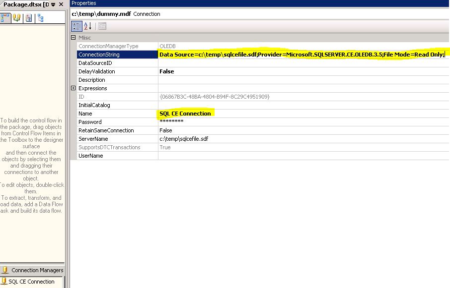 Lane's Tech Blog: Creating a SSIS SQL Compact Data Source