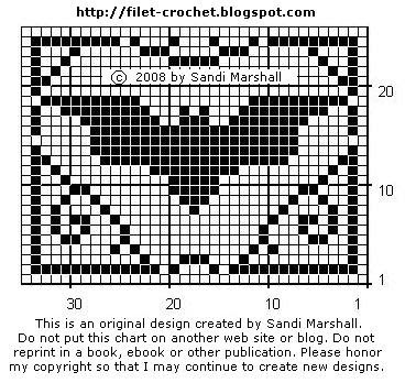 Filet Crochet by Sandi: Bat with Swirl Border, Charted for Filet Crochet