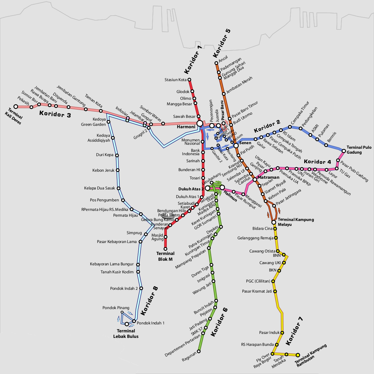 Rute Koridor Busway - Peta Jalur Busway | Ibujariku