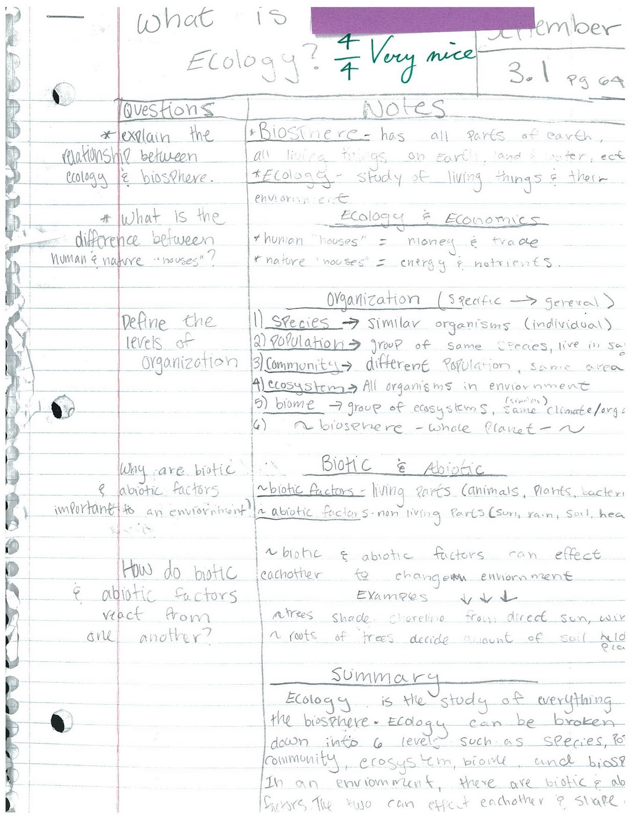 Mrs. Stein's 3rd Period STS Biology: Cornell Notes