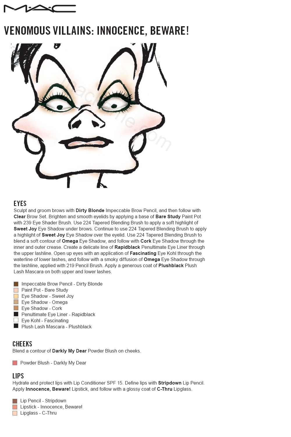 MacKarrie Beauty Style Blog: MAC Venomous Villains Face Charts