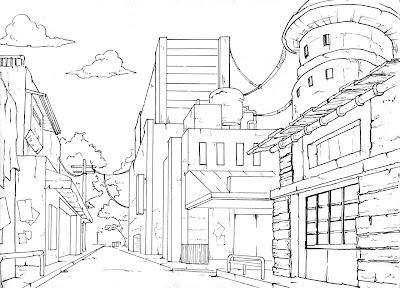 One Point Perspective Interior Drawing Sketch Coloring Page