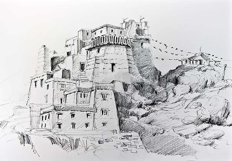 Dry Brush: Leh Palace - Sketch