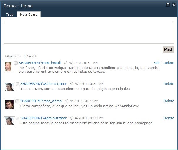 Note Board en SharePoint 2010 y algo de redes sociales ~ SURPOINT