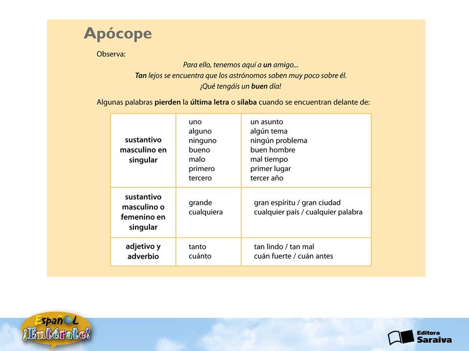 Espanhol no Augusto: Apócope