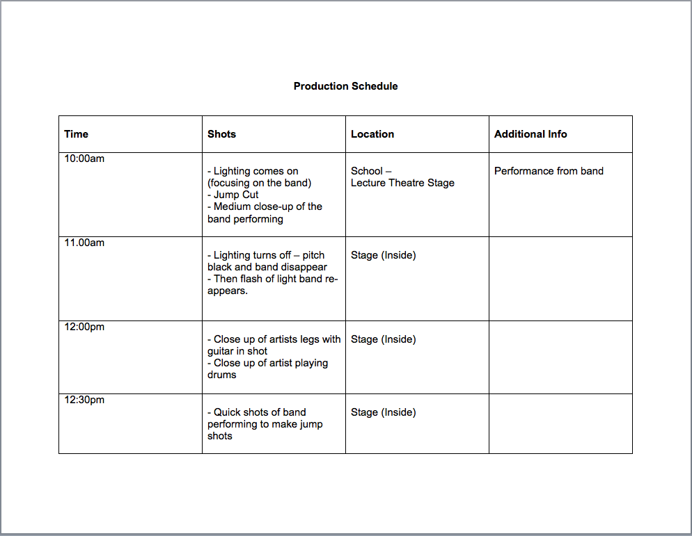 Karen Le A2 Media Studies: Planning - Production Schedule