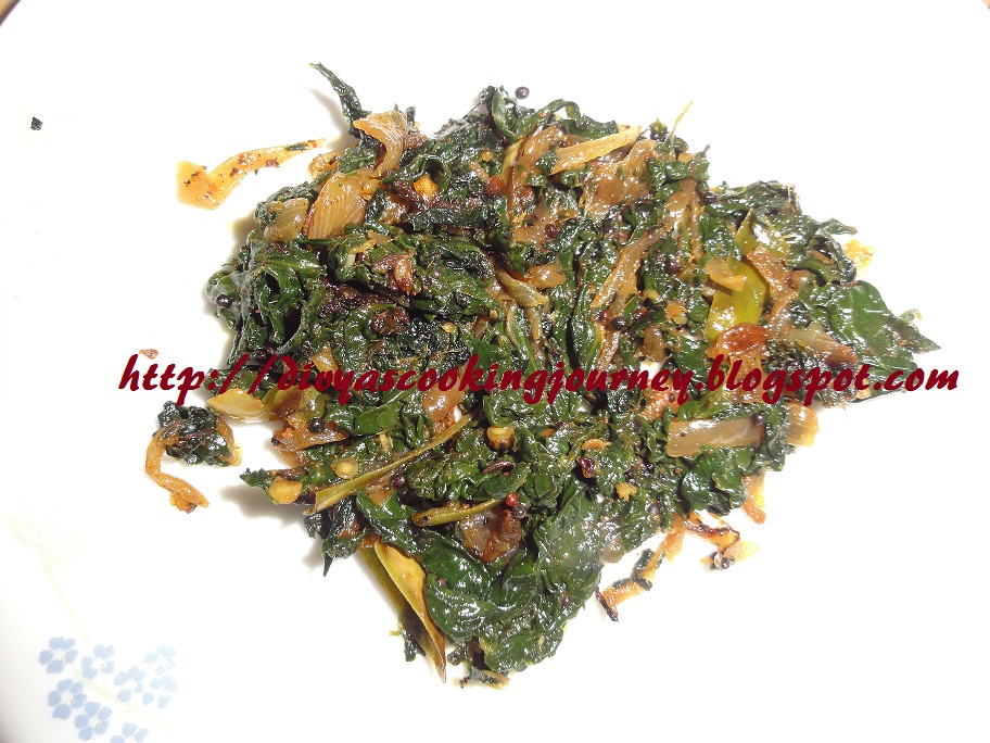 Divya's Cooking Journey: Palakoora Fry ~ Spinach Fry