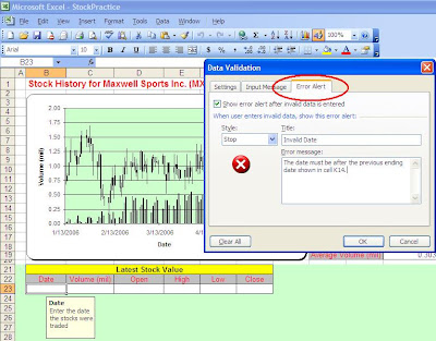 MS Excel: Specifying an error alert style and message