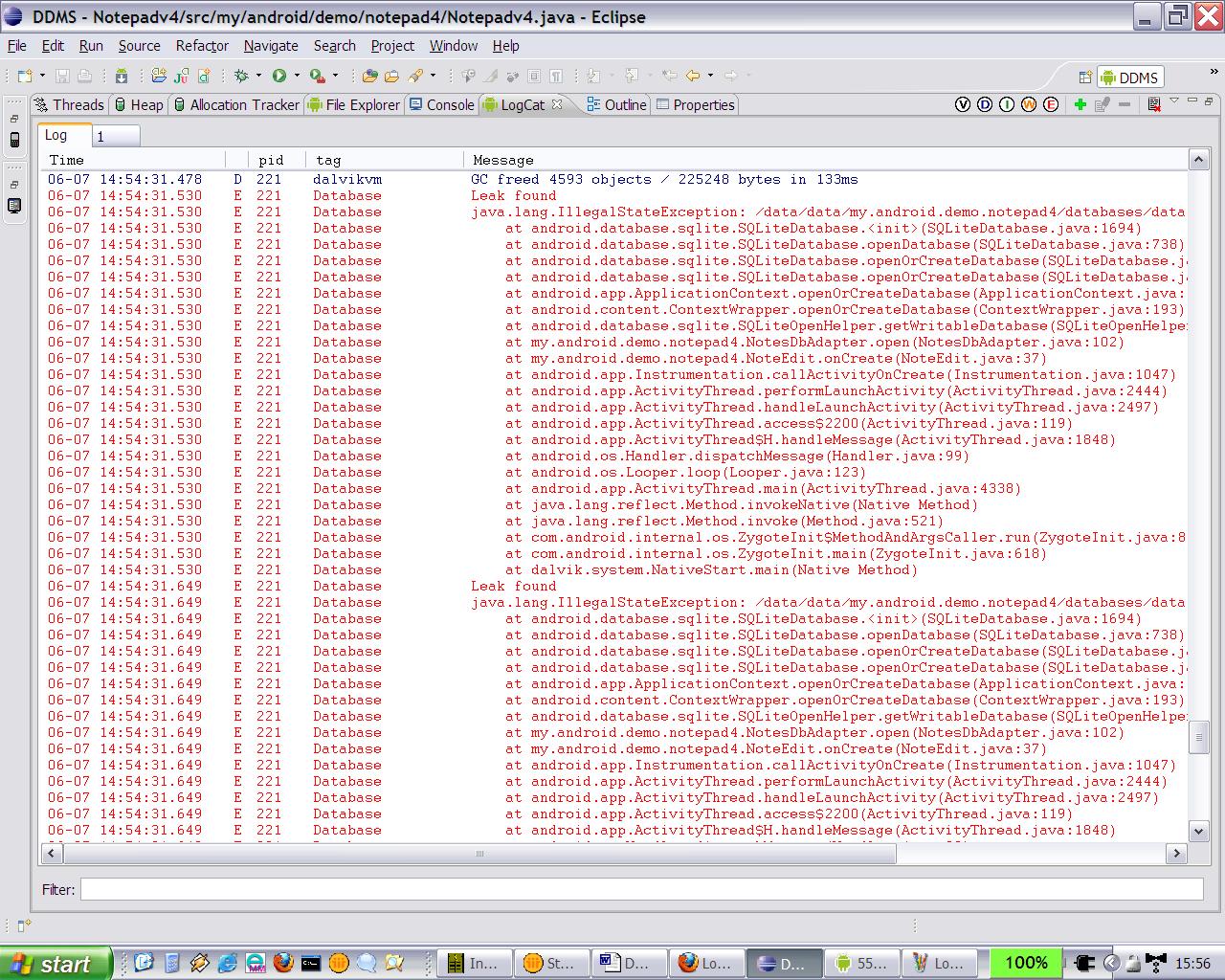 Using Log.v, LogCat and Filters when debugging an Android Application