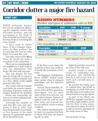 Singapore Newspaper Clippings: fire Corridor clutter a major fire hazard