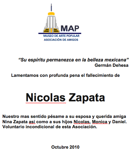 Amigos del Museo de Arte Popular A.C. (Mexico): Nicolas Zapata Q.E.P.D.