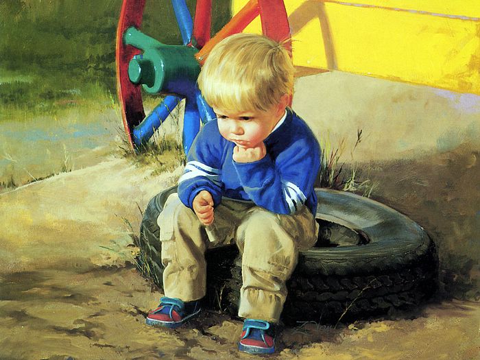 Donald Zolan Oil Painting : Golden childhood ~ Alpin Funny Picture!!