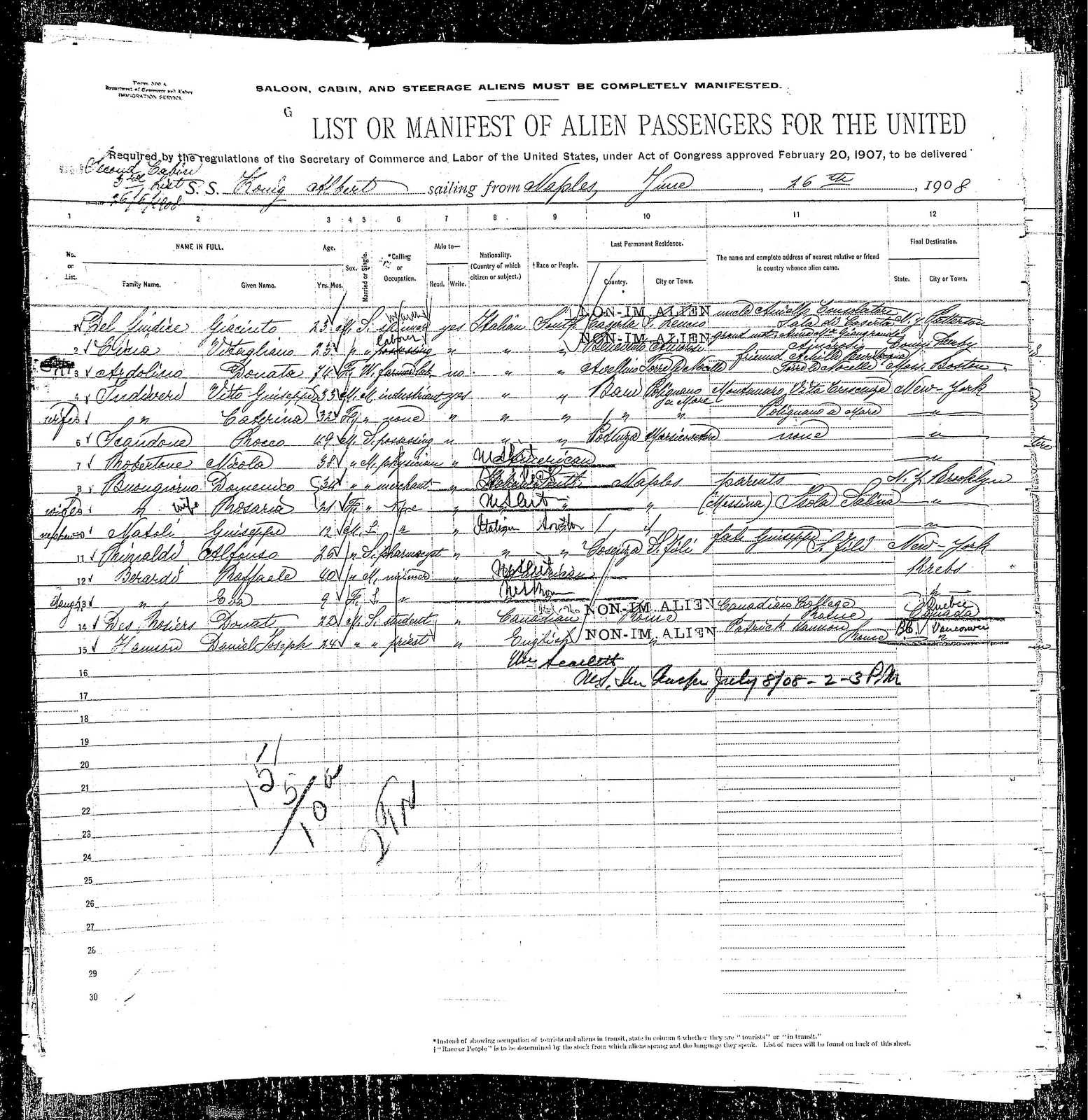 The Genealogy of Torre le Nocelle, Italy: Ship Manifest: SS Konig ...