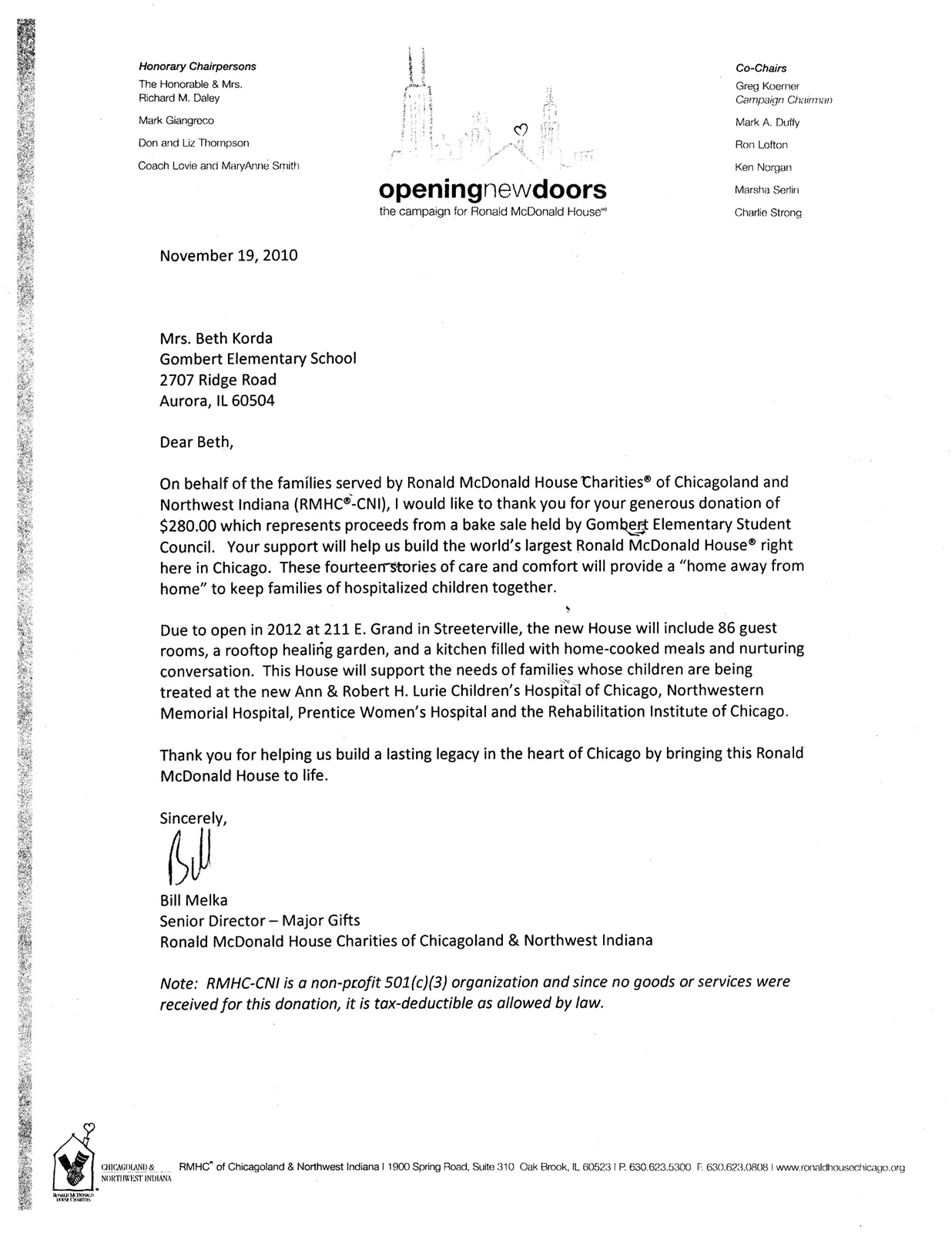 Gombert Student Council Letter From Ronald McDonald House Gombert Student Council Letter From Ronald McDonald House