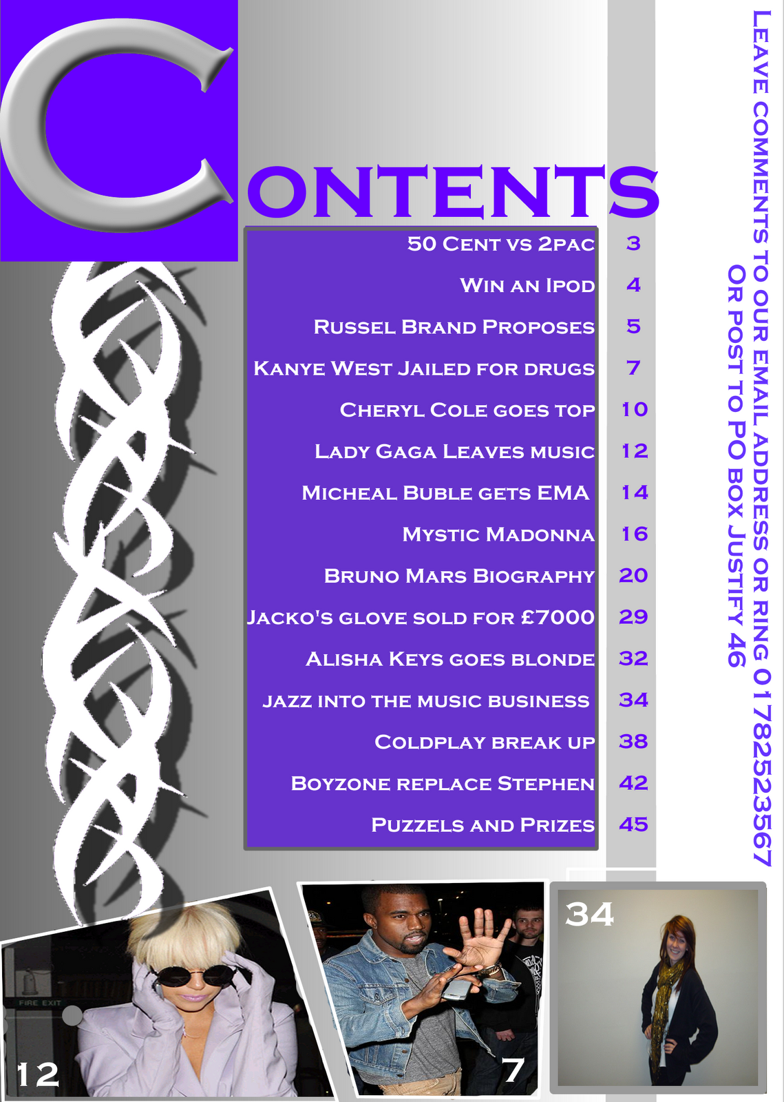 ryanbedson AS media blog: Music Magazine contents page FInal