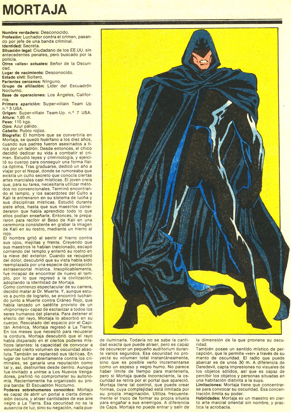 Fichas de Superheroes Marvel y DC: Mortaja