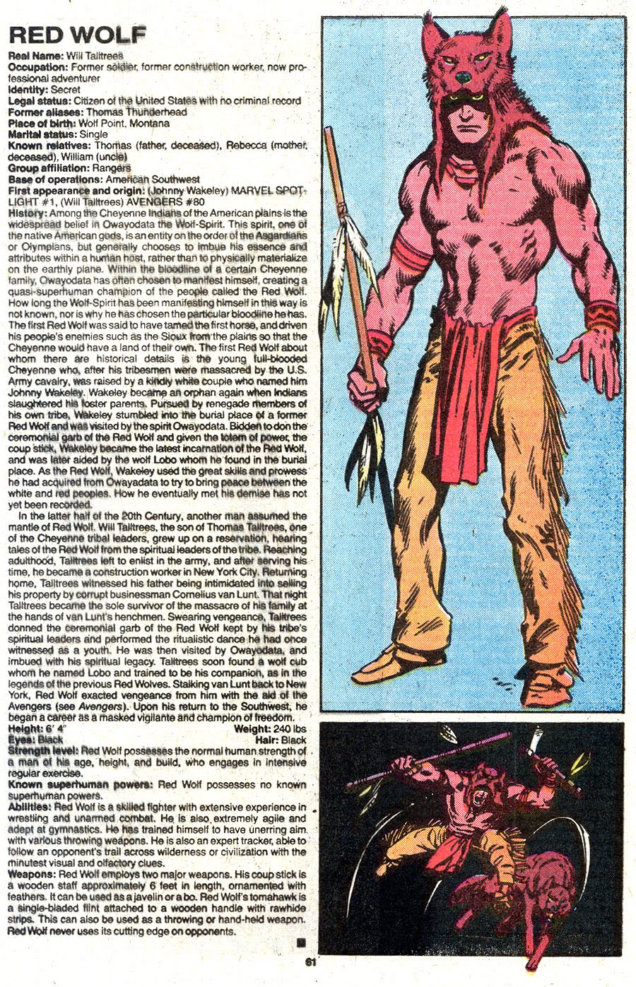 Fichas de Superheroes Marvel y DC: Lobo Rojo