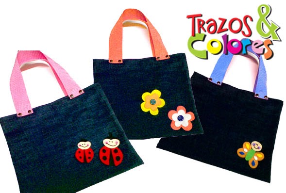 Tarjetas Trazos y Colores: Carteras de Jean y tocuyo para Niñas