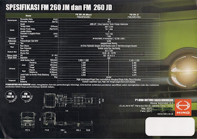 HINO LINE UP: Spesifikasi HINO FM 260 JD dan FM 260 JM