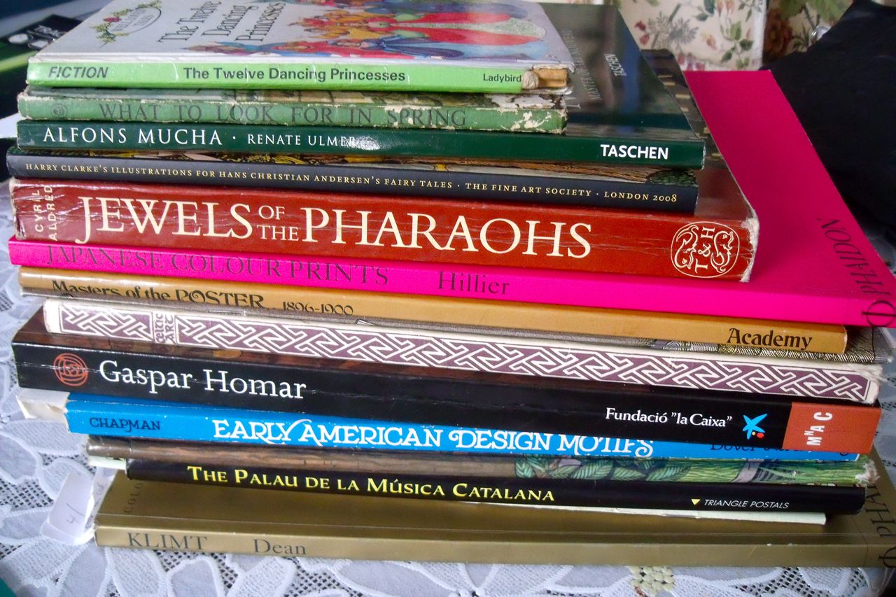 ELAINE PRUNTY : MOSAIC ARTIST : 3 book piles