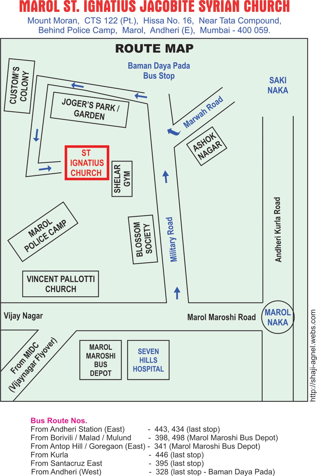 St. Ignatius JS Church Youth Association, Marol: Route Map