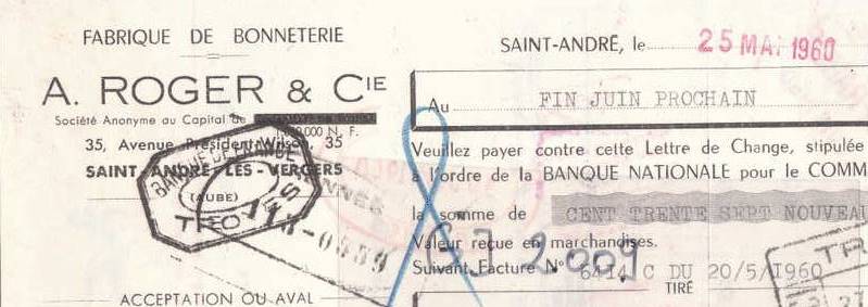 * Bonneterie: Bonneterie Auguste ROGER - Bas A.R.C. - Saint-André - Troyes