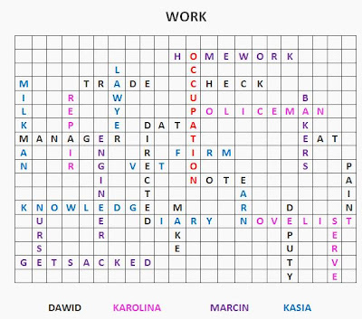 English for students: WORK scrabble by 3 C and 3 F