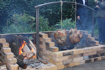 The Potter's Kitchen: Turkeys roasting over an open fire