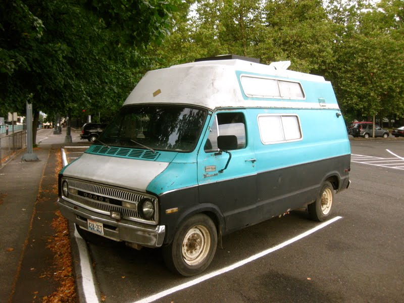OLD PARKED CARS.: 1973 Dodge Tradesman 300 Travco Travel-Wagon.
